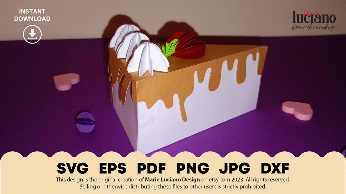 Paper Cake Slice Gift Boxes With Dripping Cream and Toppings SVG, DXF ...