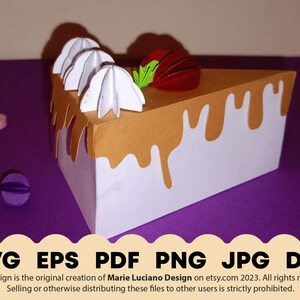 Paper Cake Slice Gift Boxes With Dripping Cream and Toppings SVG, DXF ...