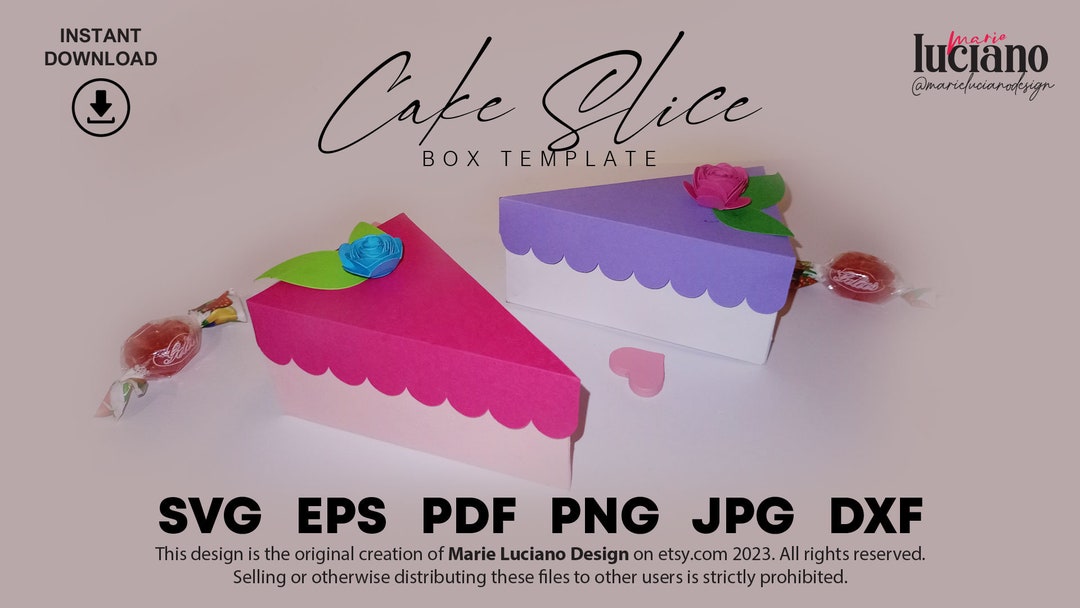Paper Cake Slice Gift Boxes With Flower SVG, DXF Template EPS, Pdf ...
