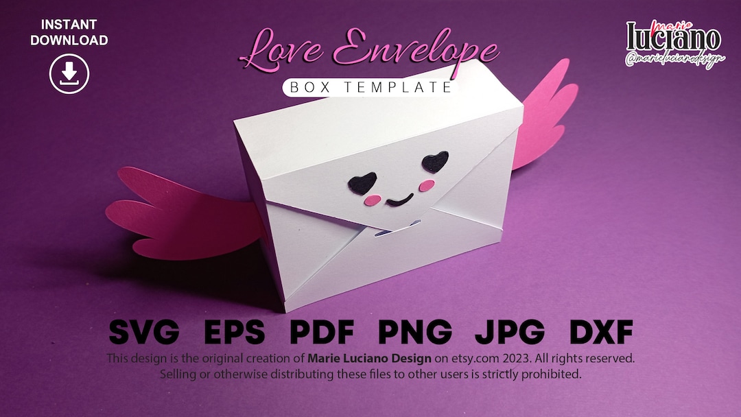 Love Envelope Gift Box SVG, DXF Template EPS, Pdf, Png, Jpg, Paper ...