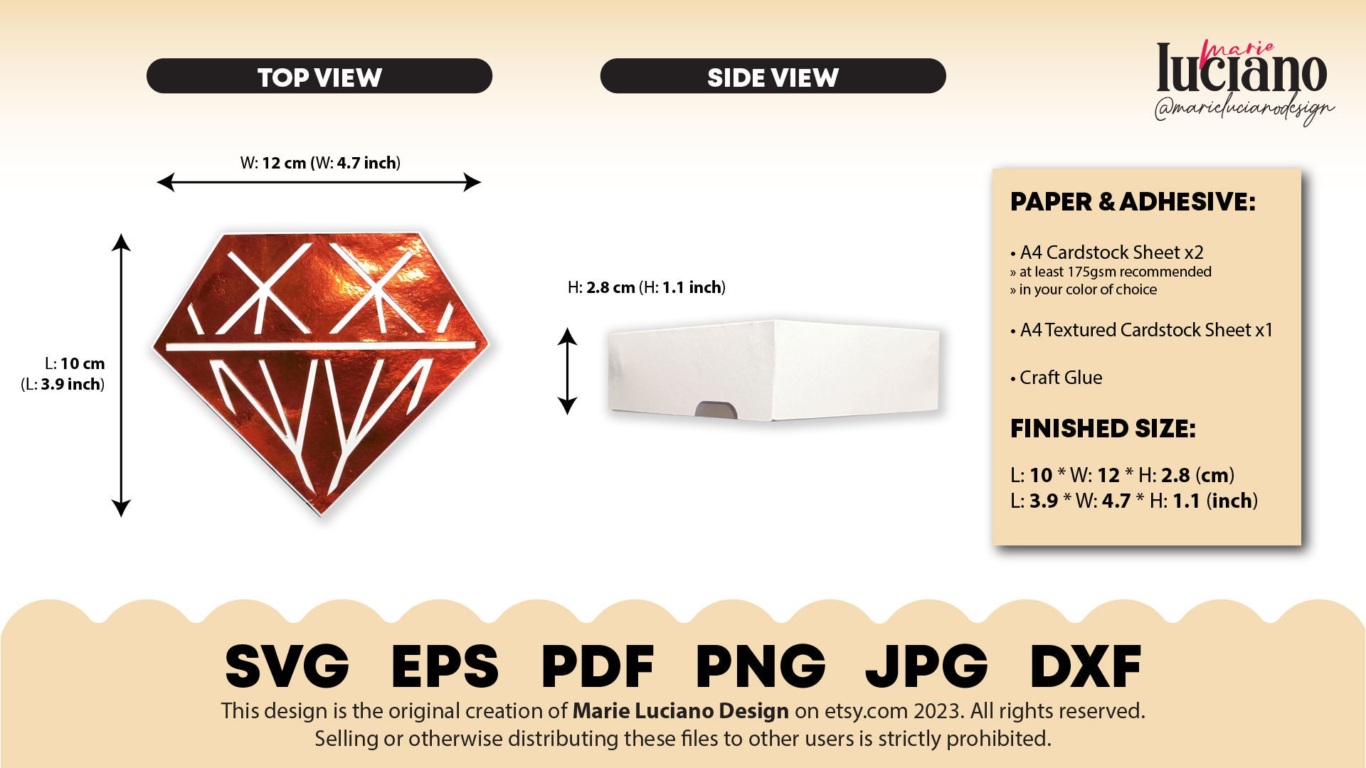 Diamond Gift Box With Lid SVG, DXF Template EPS, Pdf, Png, Jpg, Paper ...