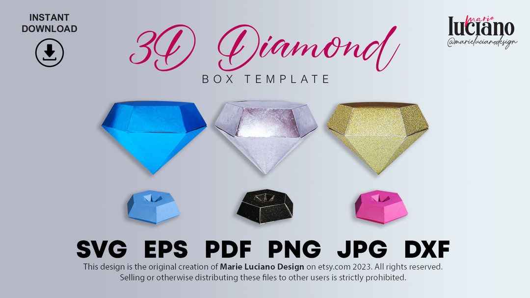 Diamond 3D Gift Box Wth Stand SVG, DXF Tmplt EPS, Pdf, Png, Jpg, Paper ...