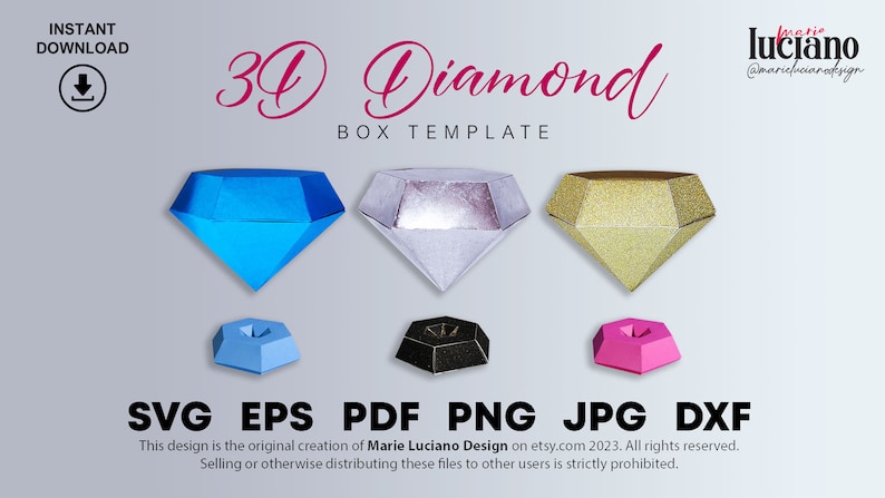 Diamond 3D Gift Box Wth Stand SVG, DXF Tmplt EPS, Pdf, Png, Jpg, Paper ...