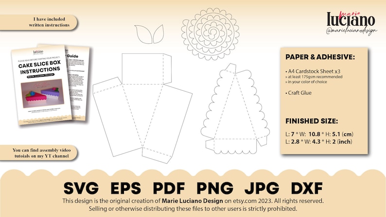 Paper Cake Slice Gift Boxes With Flower SVG, DXF Template EPS, Pdf ...