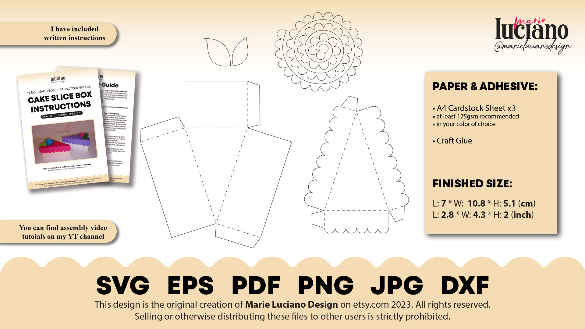 Paper Cake Slice Gift Boxes With Flower SVG, DXF Template EPS, Pdf ...