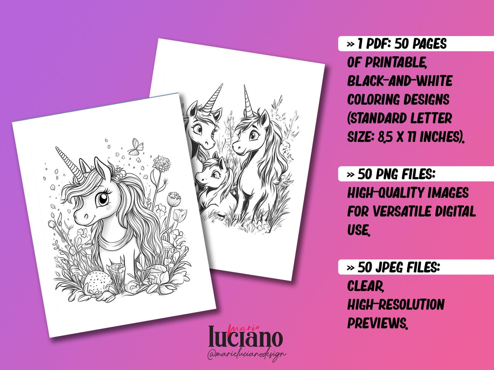 50 Unicorn Coloring Pages for All Ages | Relaxing and Fun | Instant ...