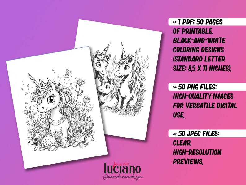 50 Unicorn Coloring Pages for All Ages | Relaxing and Fun | Instant ...