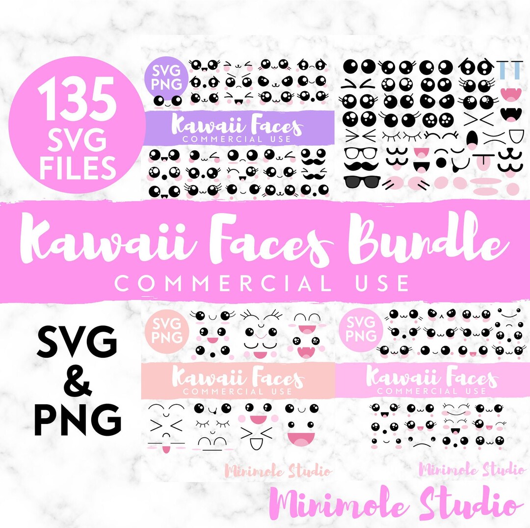 Kawaii Faces SVG Bundle Cute Face Clipart Cartoon Emoji Face - Etsy México