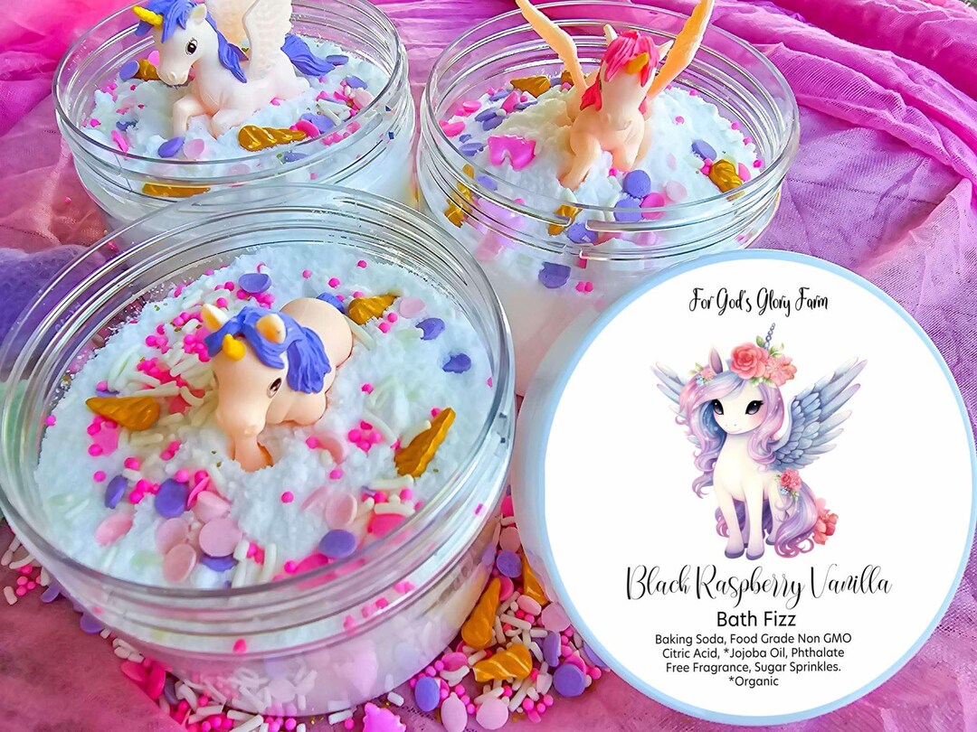 Black Raspberry Vanilla Bath Fizz Powder With Unicorn Toy, Clean ...