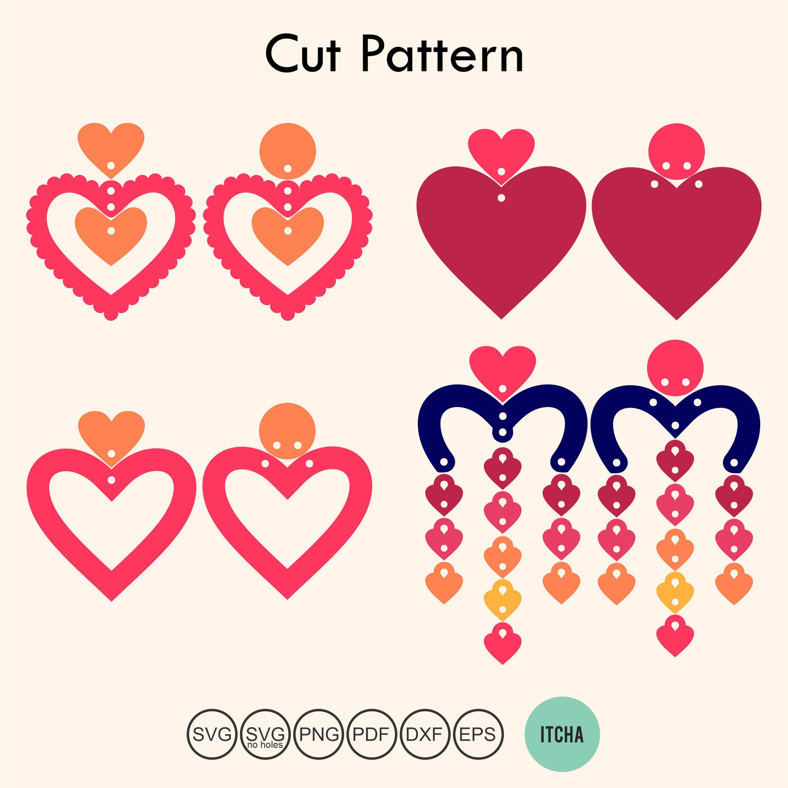 Valentine Heart Earrings Template SVG File, Instant Download, Earring ...