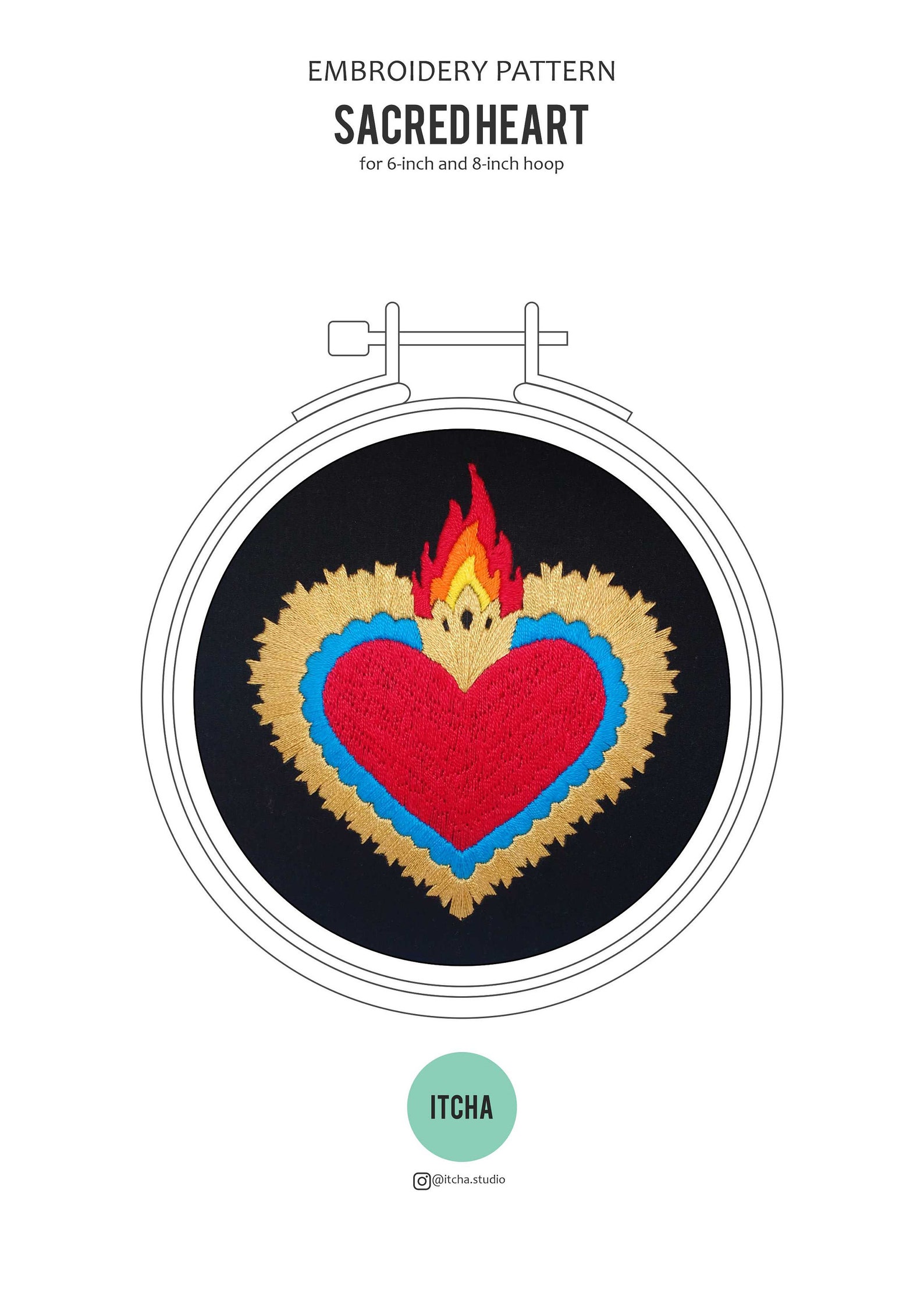 SACRED HEART Design, Digital Pdf Pattern, Embroidery Pattern, Digital ...