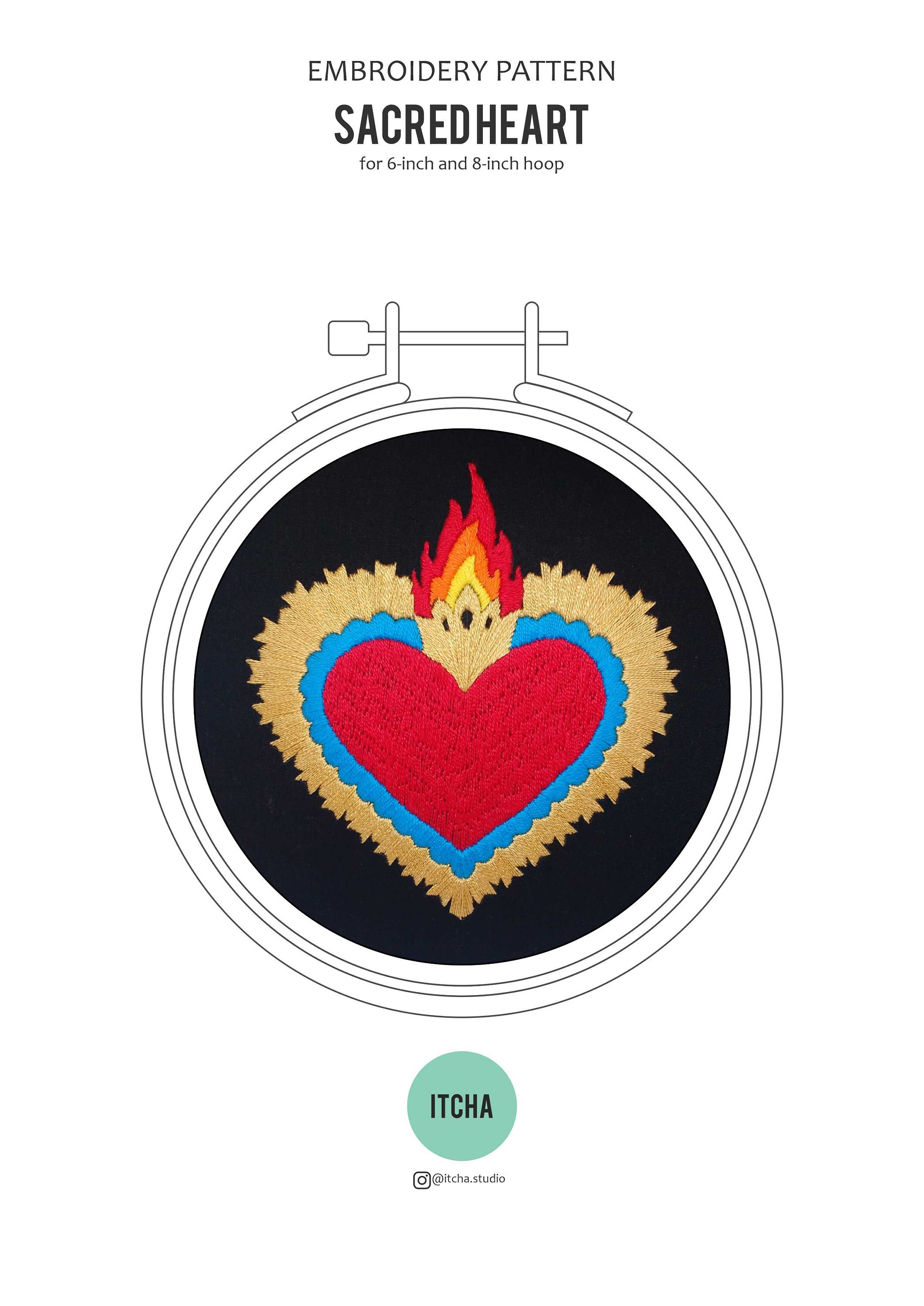 SACRED HEART Design, Digital Pdf Pattern, Embroidery Pattern, Digital ...