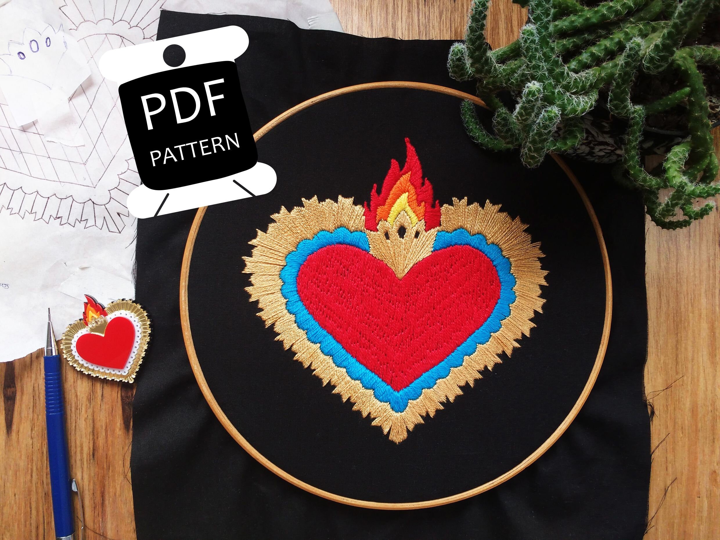 SACRED HEART Design, Digital Pdf Pattern, Embroidery Pattern, Digital ...