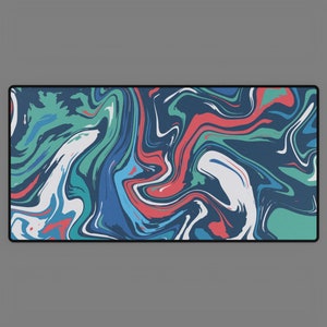 Large Gaming Mouse Mat teal, White, Red Liquid Swirl Design Desk Pad ...