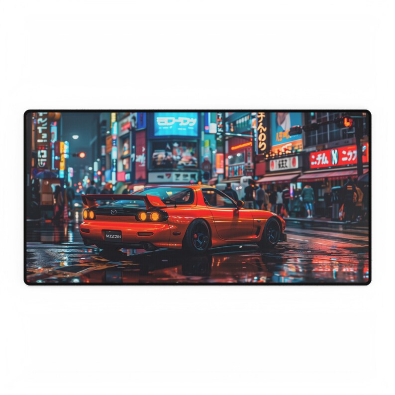 Orange Mazda RX7 Third Generation Mouse Mat Vibrant City Backdrop ...