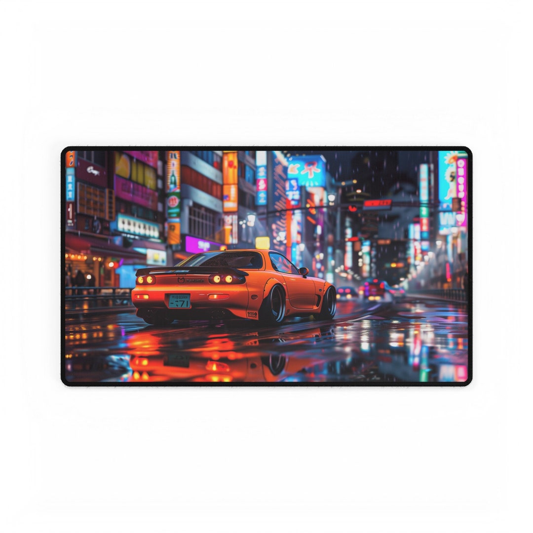 Orange Mazda RX7 Third Generation Mouse Mat Vibrant City Backdrop ...