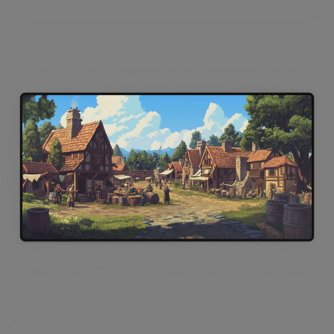 Nostalgic Runescape Mouse Mat Large Pixelated Medieval Village Scene ...