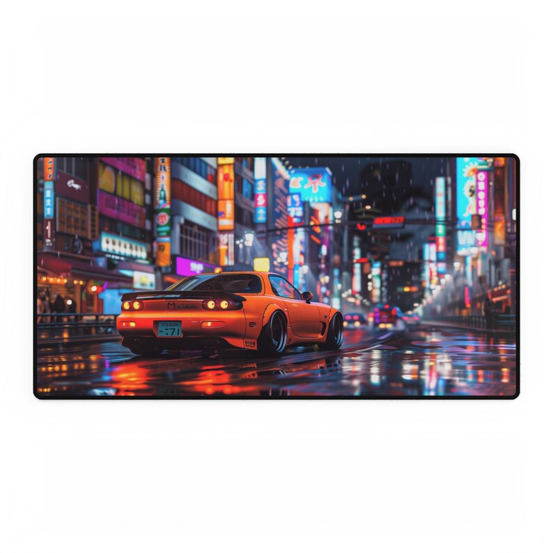 Orange Mazda RX7 Third Generation Mouse Mat Vibrant City Backdrop ...
