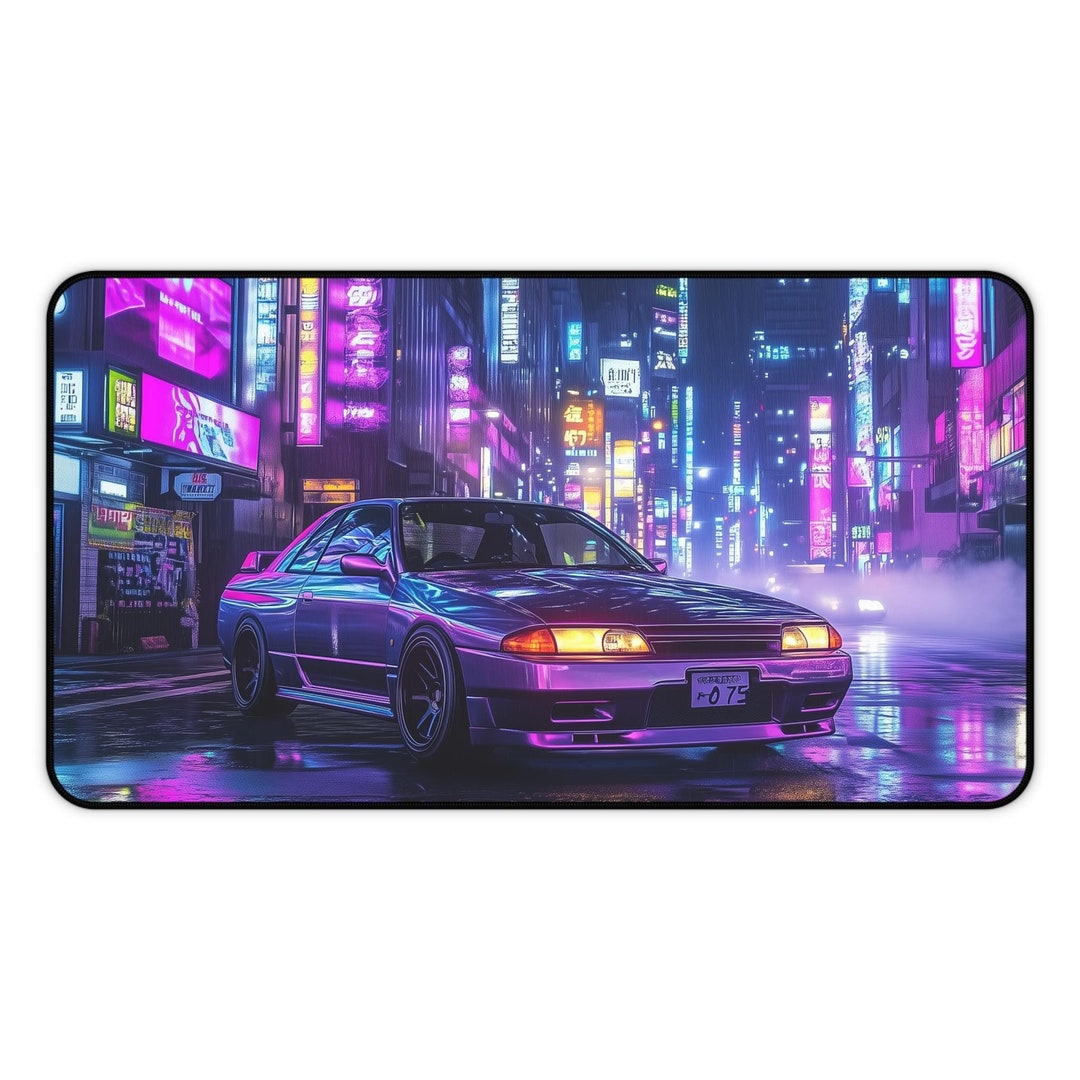 Large Cyberpunk Car Mouse Pad Nissan R32 Skyline in Neon City, Gaming ...