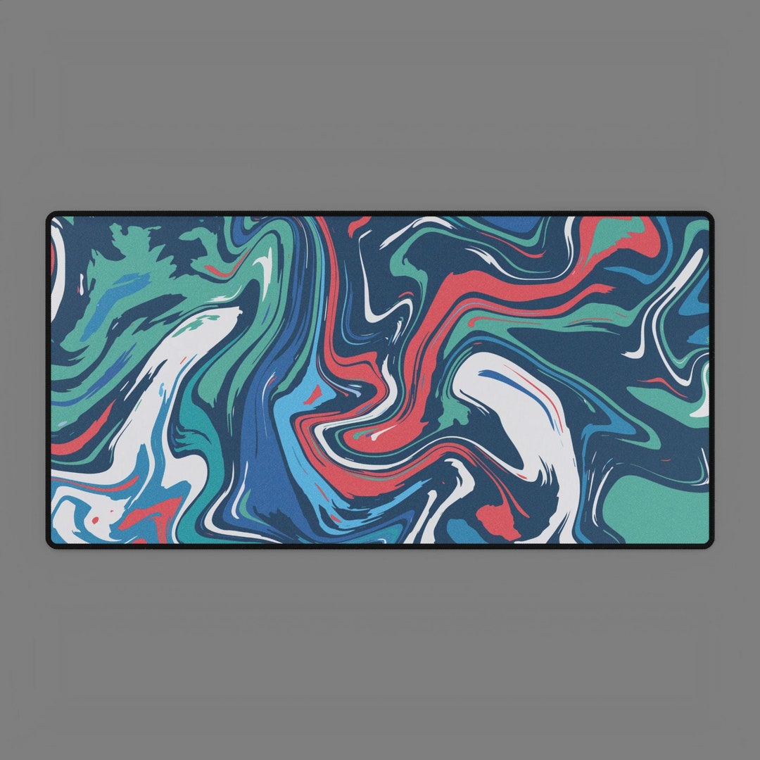 Large Gaming Mouse Mat teal, White, Red Liquid Swirl Design Desk Pad ...