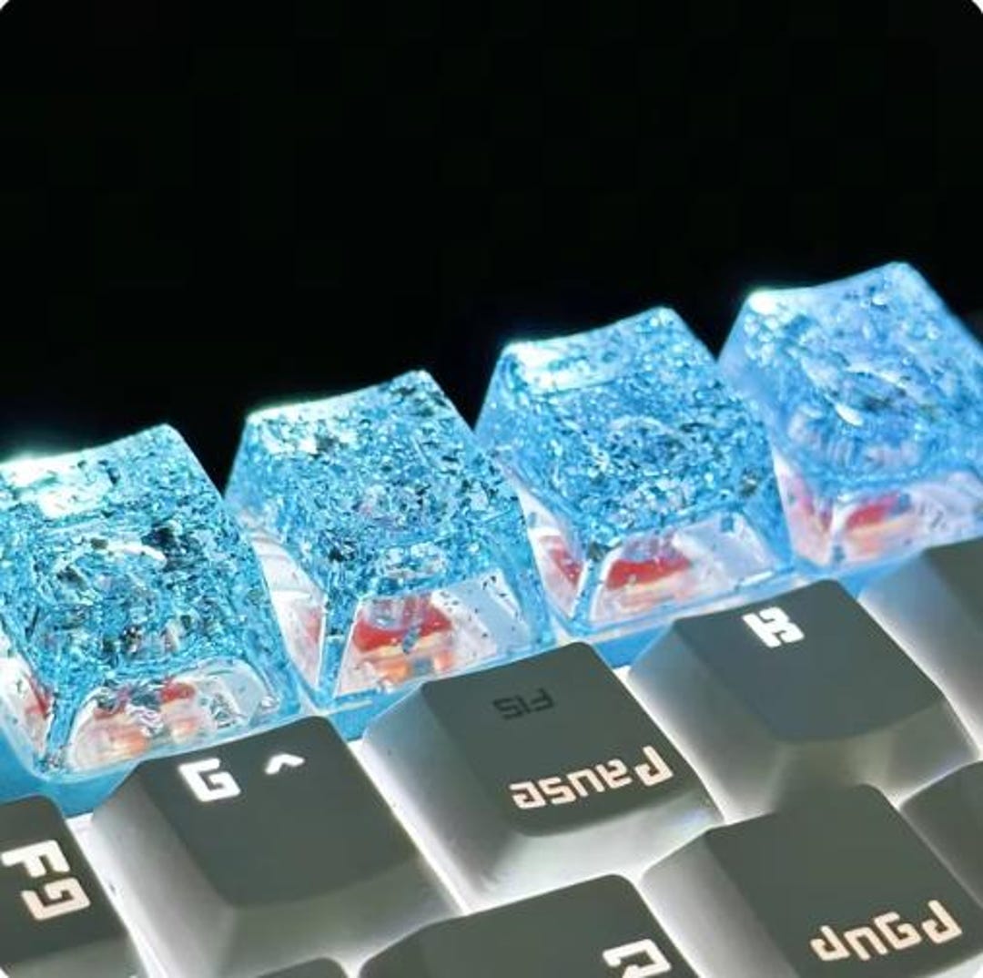 4 X Transparent Teal Resin Keycap With Silver Foil Paper Handmade ...