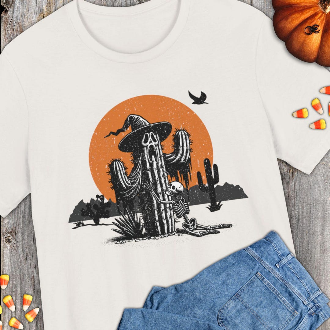 Haunted Desert: Spooky Halloween T-shirt, Saguaro Cactus, Creepy ...