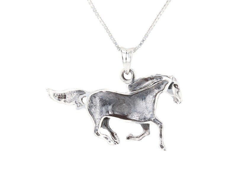 Sterling Silver Mustang Running Horse Pendant Necklace 18" | Jewelry ...