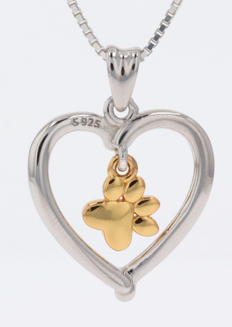 Dog Bone Heart With Dangle Paw Print Sterling Silver Pendant Necklace ...