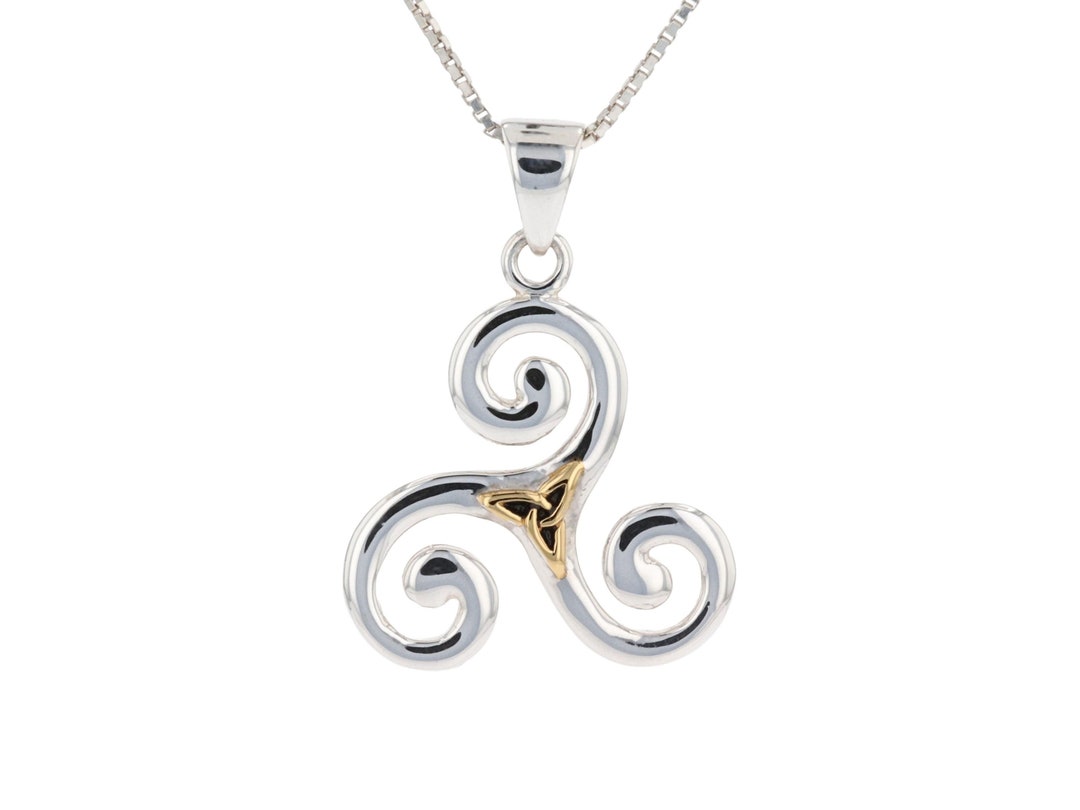 Celtic Triskele With Gold-plated Trinity Knot Sterling Silver Pendant ...