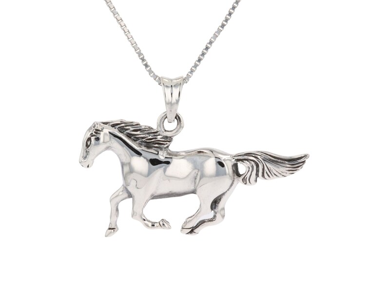 Sterling Silver Mustang Running Horse Pendant Necklace 18" | Jewelry ...