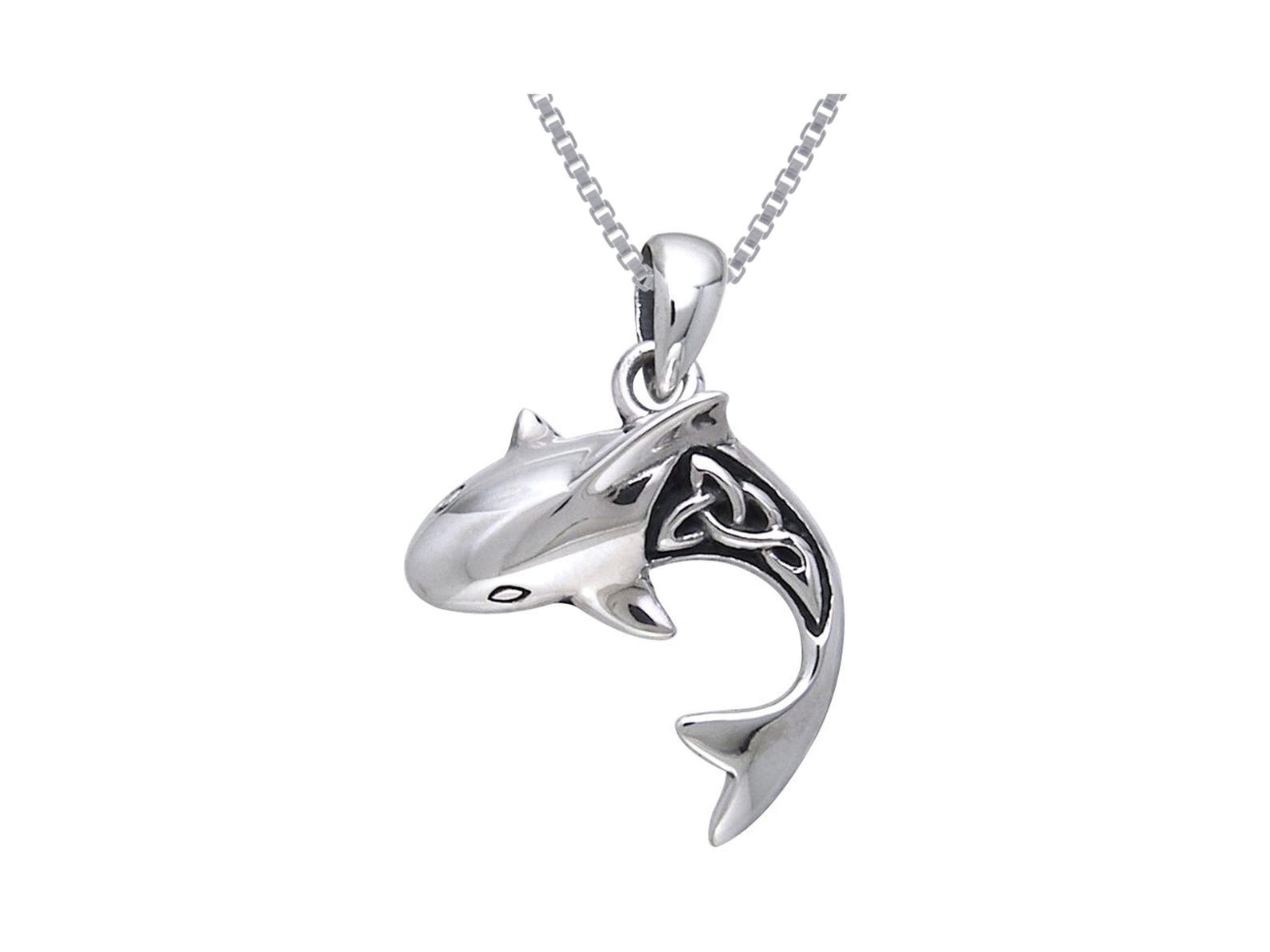 Shark With Celtic Knot Work Sterling Silver Pendant Necklace 18 ...