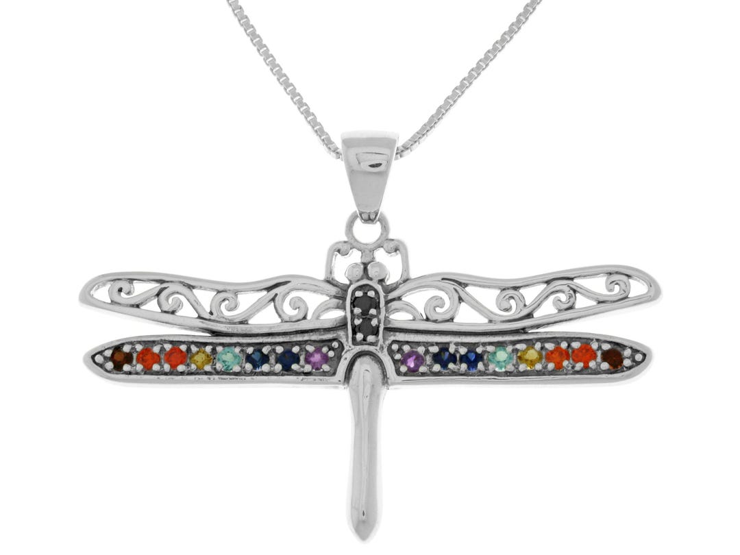 Large Filigree Wing Dragonfly Sterling Silver Pendant Necklace 18 ...
