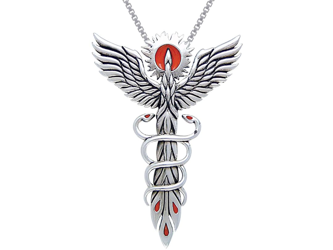 Rising Phoenix Fire Bird With Snakes Sterling Silver Pendant Necklace ...