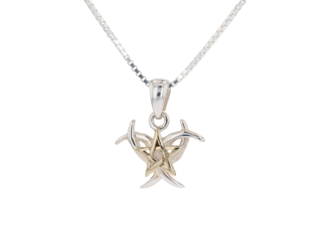 Triple Moon and Pentagram Sterling Silver and 14K Gold-plated Pendant ...
