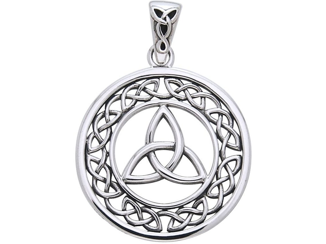 Jewelry Trends Celtic Border Trinity Knot Round Sterling Silver Pendant ...