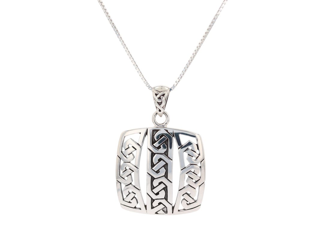 Celtic Square Amulet Sterling Silver Pendant on Box Chain Necklace ...