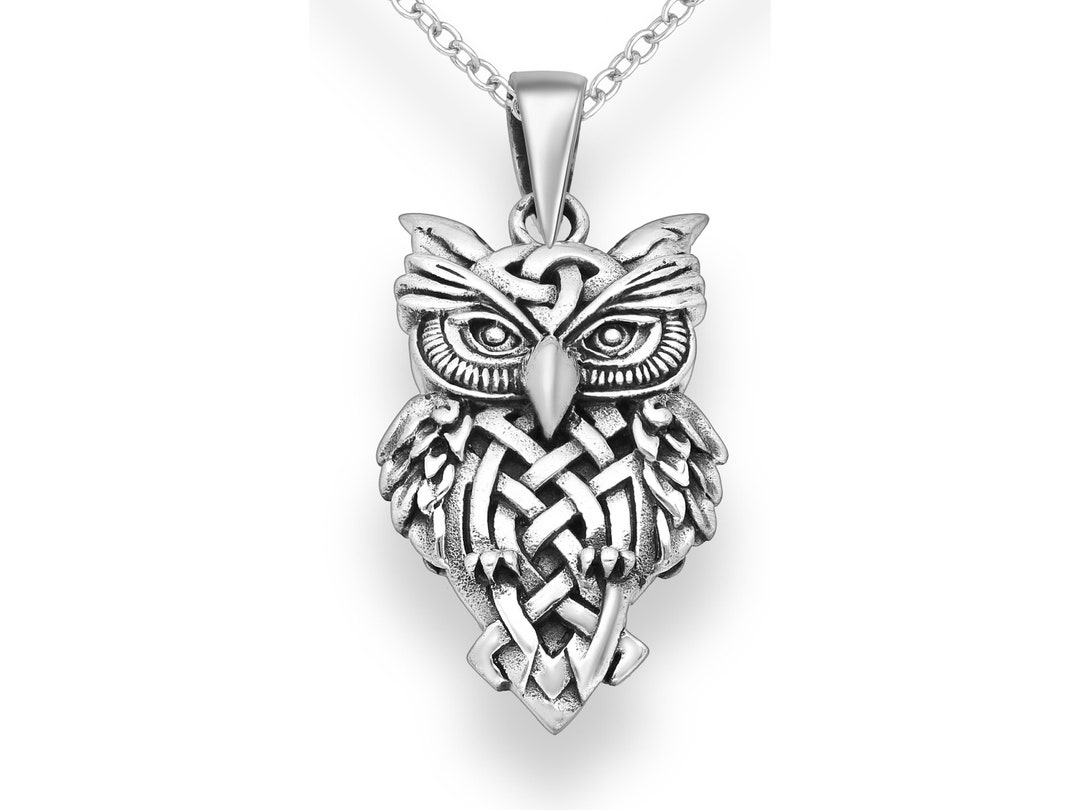 Owl Bird of Wisdom Celtic Knot Sterling Silver Pendant Necklace 18 ...