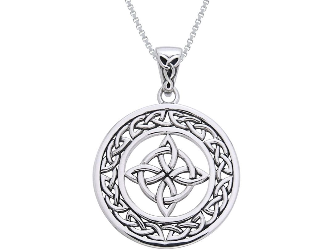 Celtic Good Luck Knot Round Medallion Sterling Silver Pendant Necklace ...