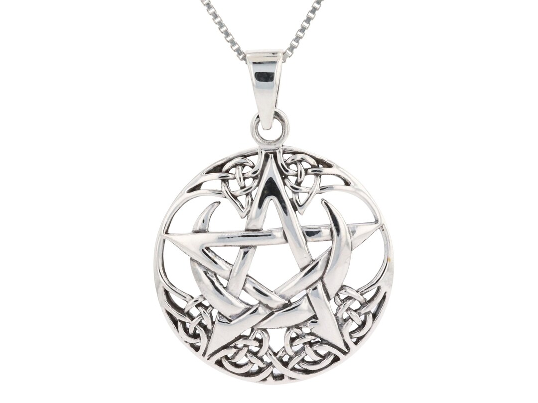 Jewelry Trends Pentacle Moon Pentagram Celtic Sterling Silver Pendant ...
