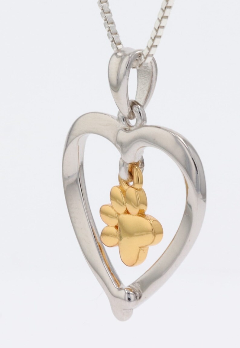 Dog Bone Heart With Dangle Paw Print Sterling Silver Pendant Necklace ...