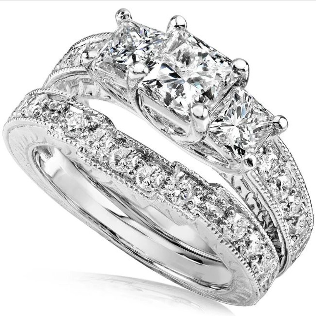 2.50 CT Princess Shape Simulated Diamond Three Stone Engagement Ring ...
