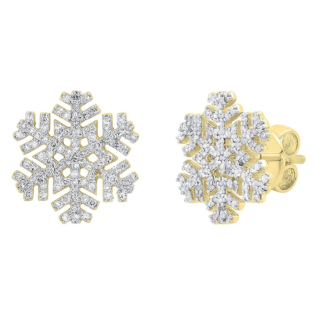 Simulated Diamond Snowflake Stud Earrings - Sterling Silver & 14K ...
