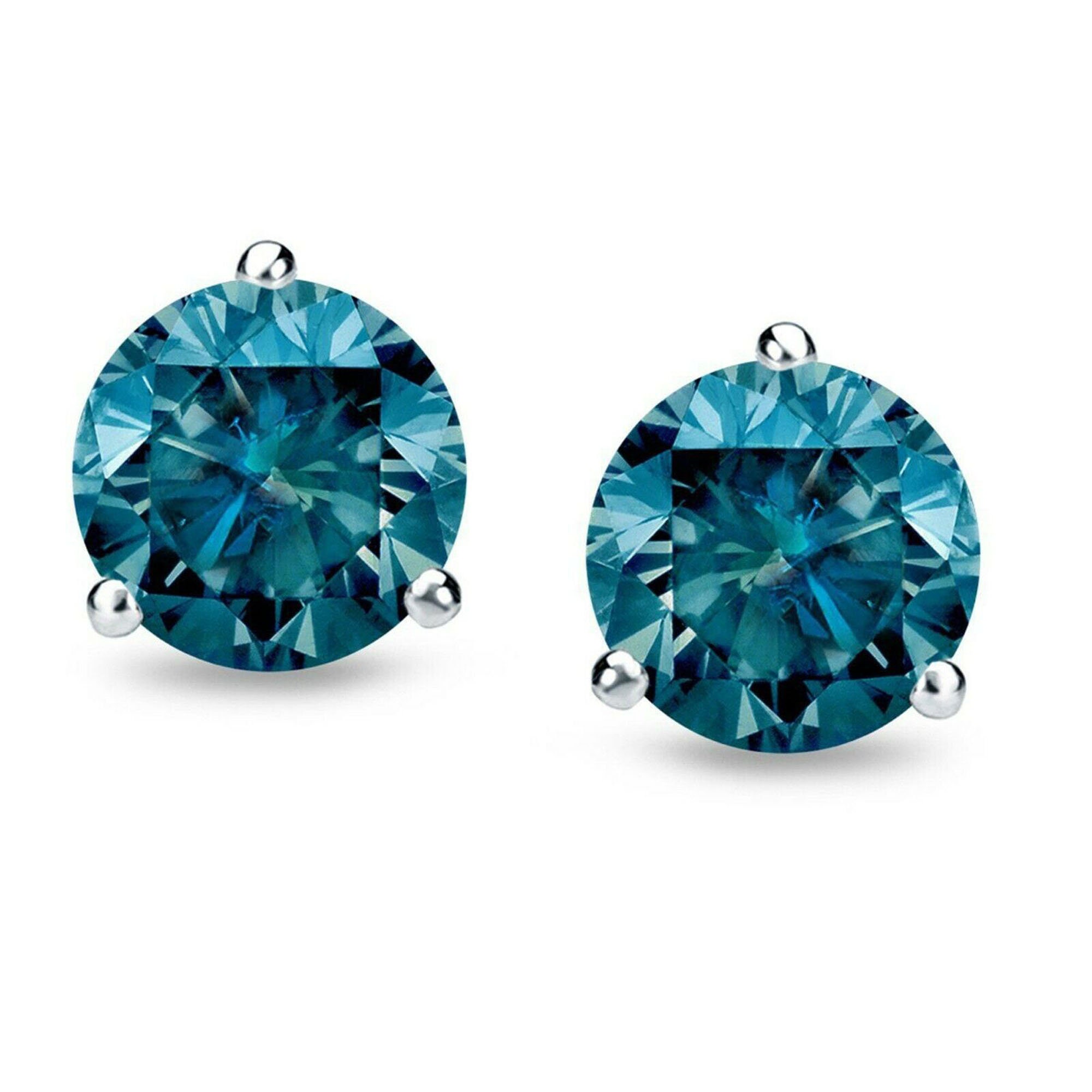 3 CT Round Cut Blue Diamond Solitaire 14K White Gold Over | Etsy