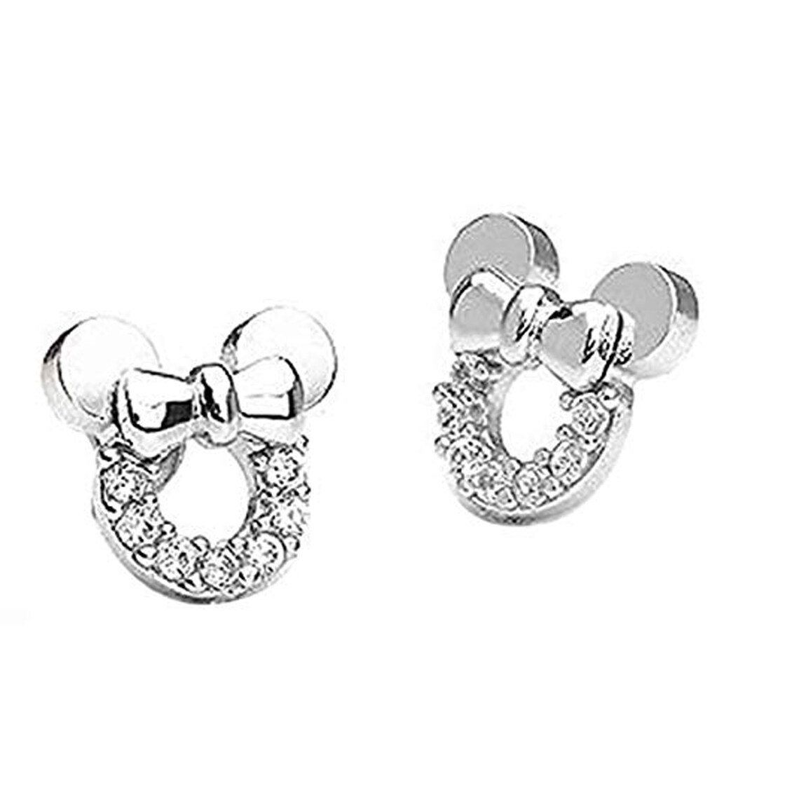 Minnie Mouse Mini Simulated Diamond Screw Back Studs, 14K Yellow Gold ...
