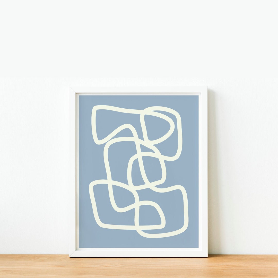 Abstract Line Art Print: Gray Blue Minimalist Drawing (digital Download ...