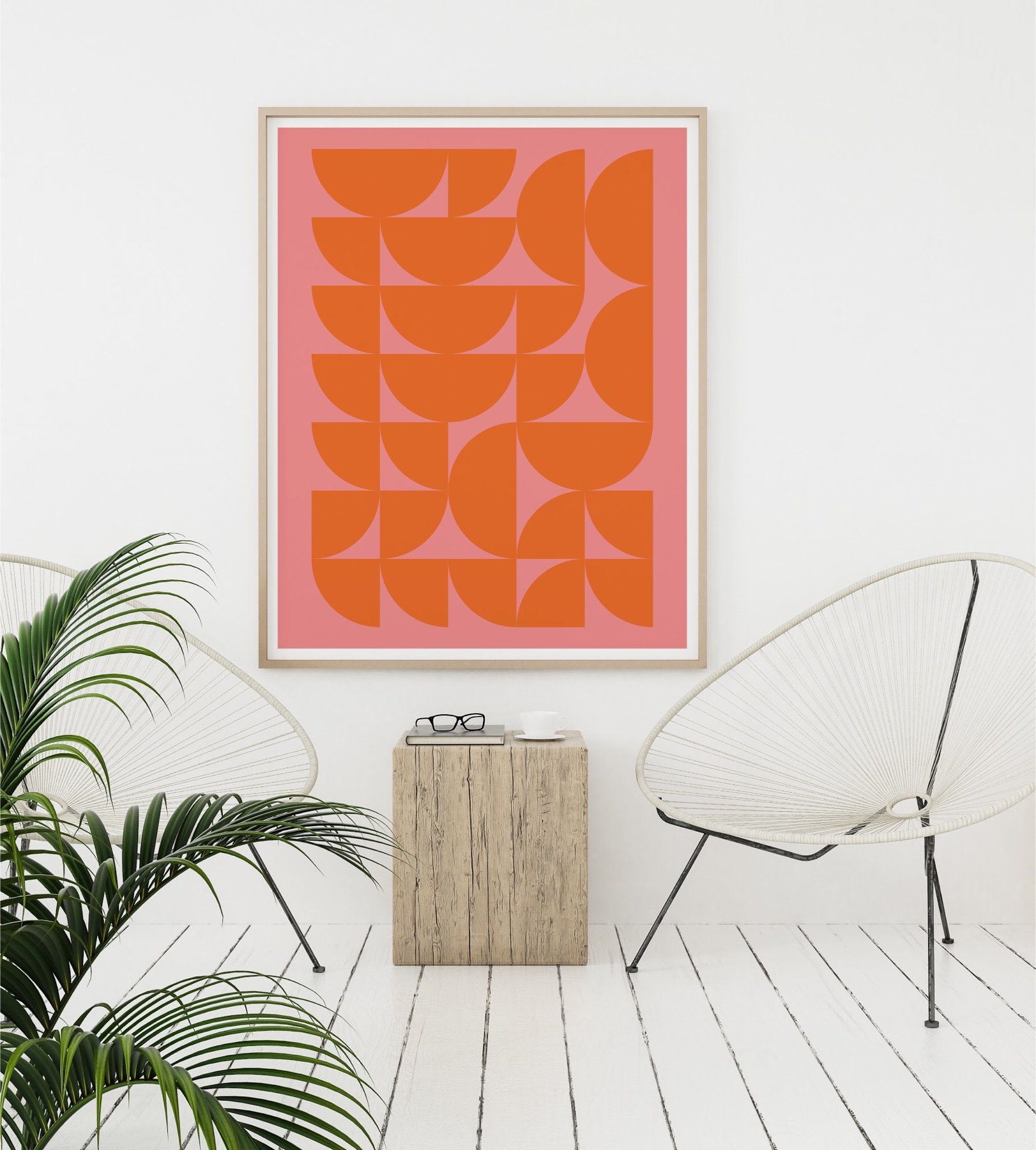 Bold Mid Century Mod Poster in Pink and Orange Instant - Etsy