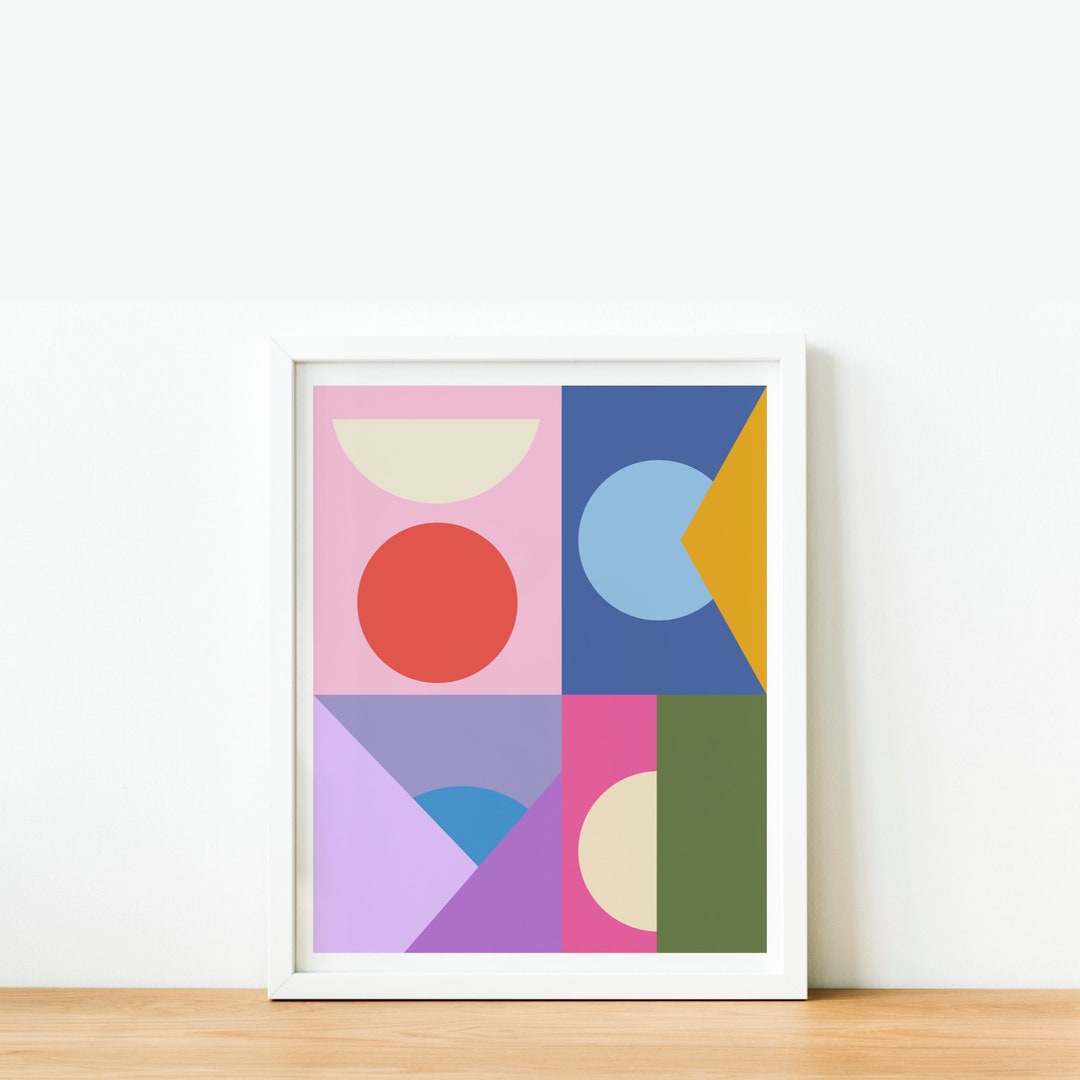 Colorful Mid Century Modern Geometric Printable Wall Art, Instant ...