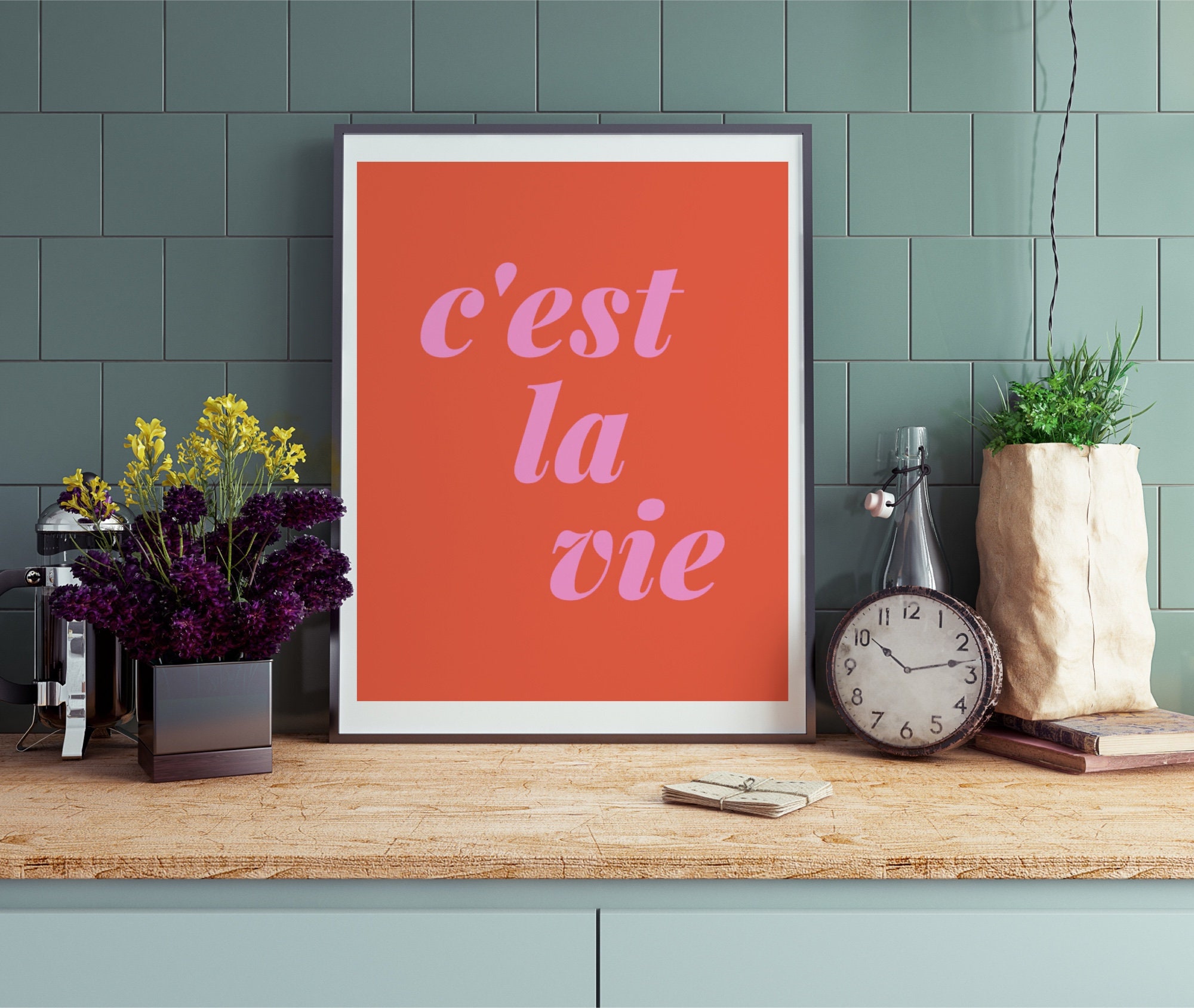 C'est La Vie Poster Printable Wall Art Pink and Orange | Etsy
