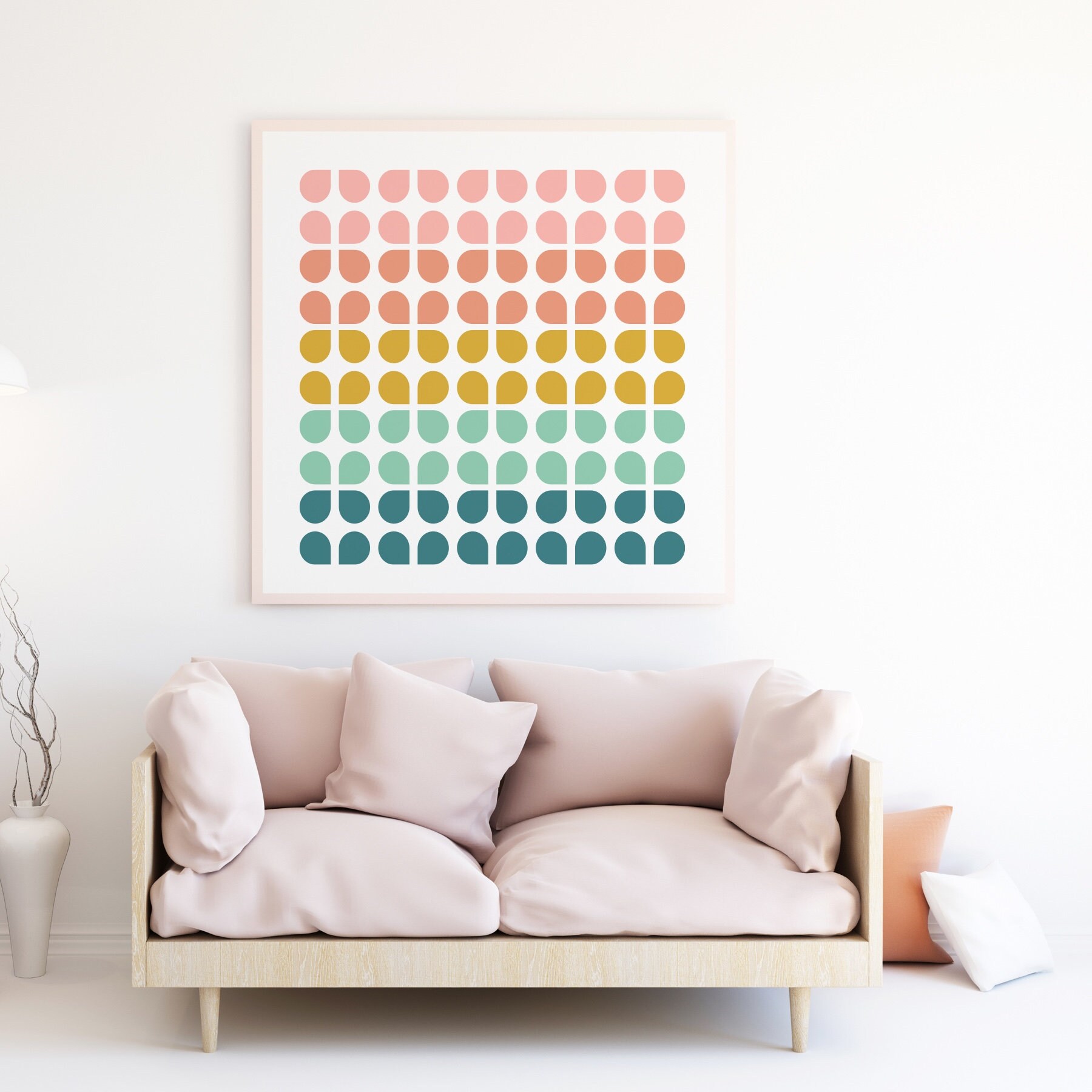 Geometric Retro Cute Poster in Modern Colors Square Print | Etsy