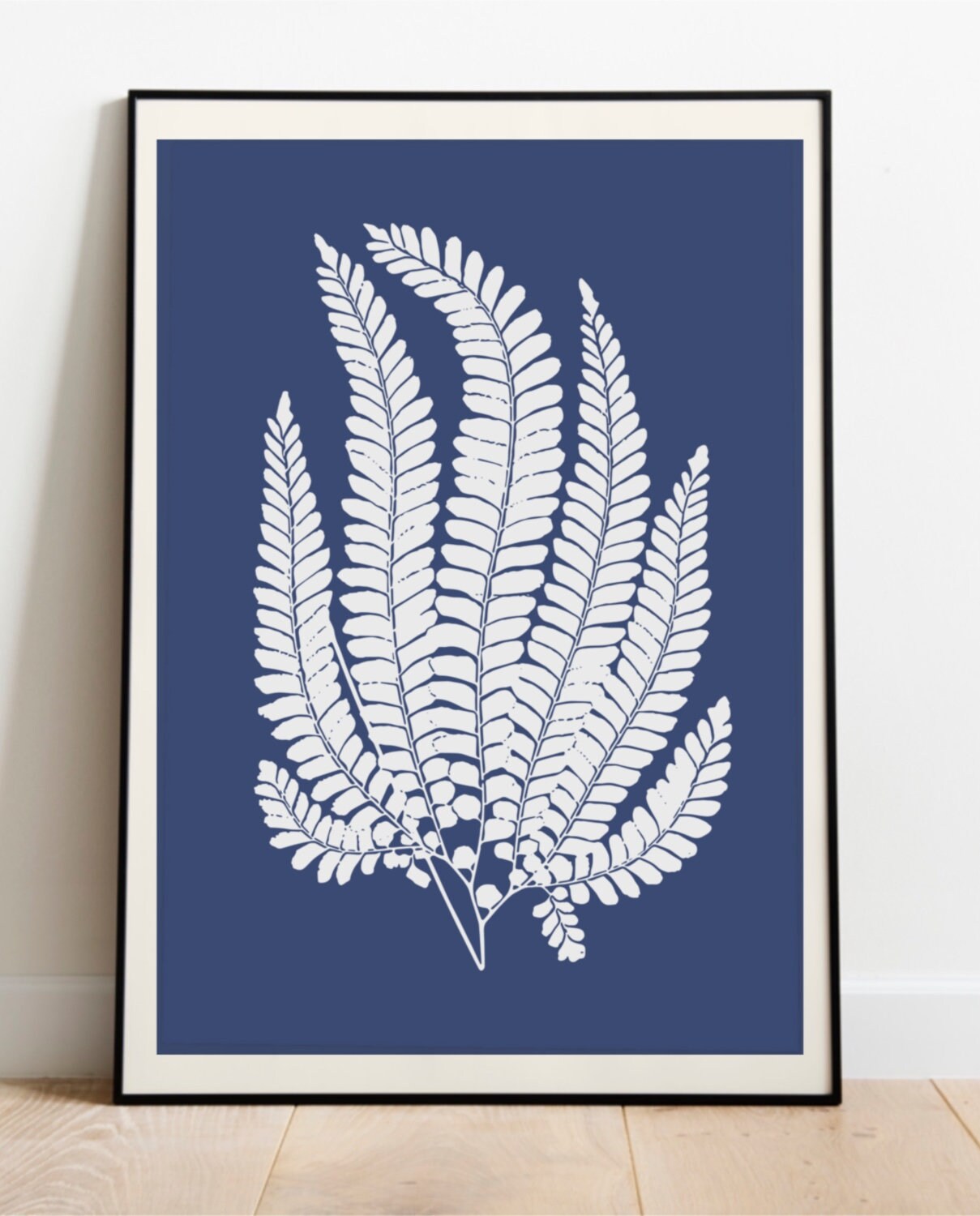 Modern Fern Block Print Botanical Leaves in Dark Blue Modern - Etsy